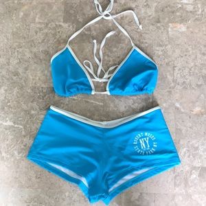 Swim | Bikini Top Turquoise With White Trim | Poshmark